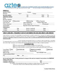Aztec Customer Profile Credit Card Authorization Form 2018 | Aztec Products
