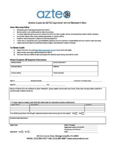 Aztec Warranty Policy Form | Aztec Products